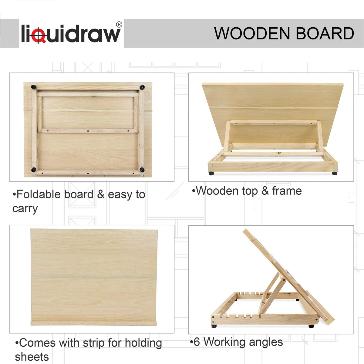 Liquidraw A2 Artist Drawing Board 6 Angles Adjustable Solid Wood Art S