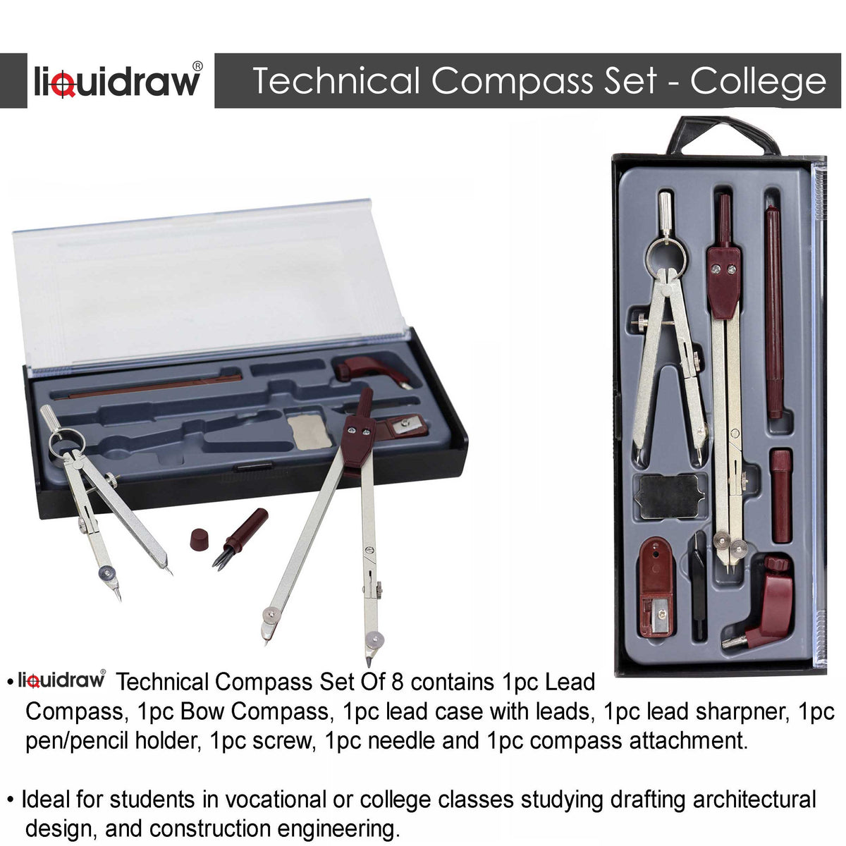Liquidraw Compass Set Technical Drawing Professional Set Of 8 Geometry