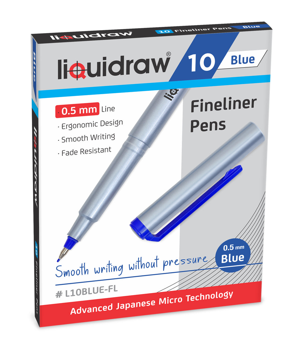 Liquidraw 10 Blue Fineliner Pens Set Fine Point Pens 0.5mm Fineliners