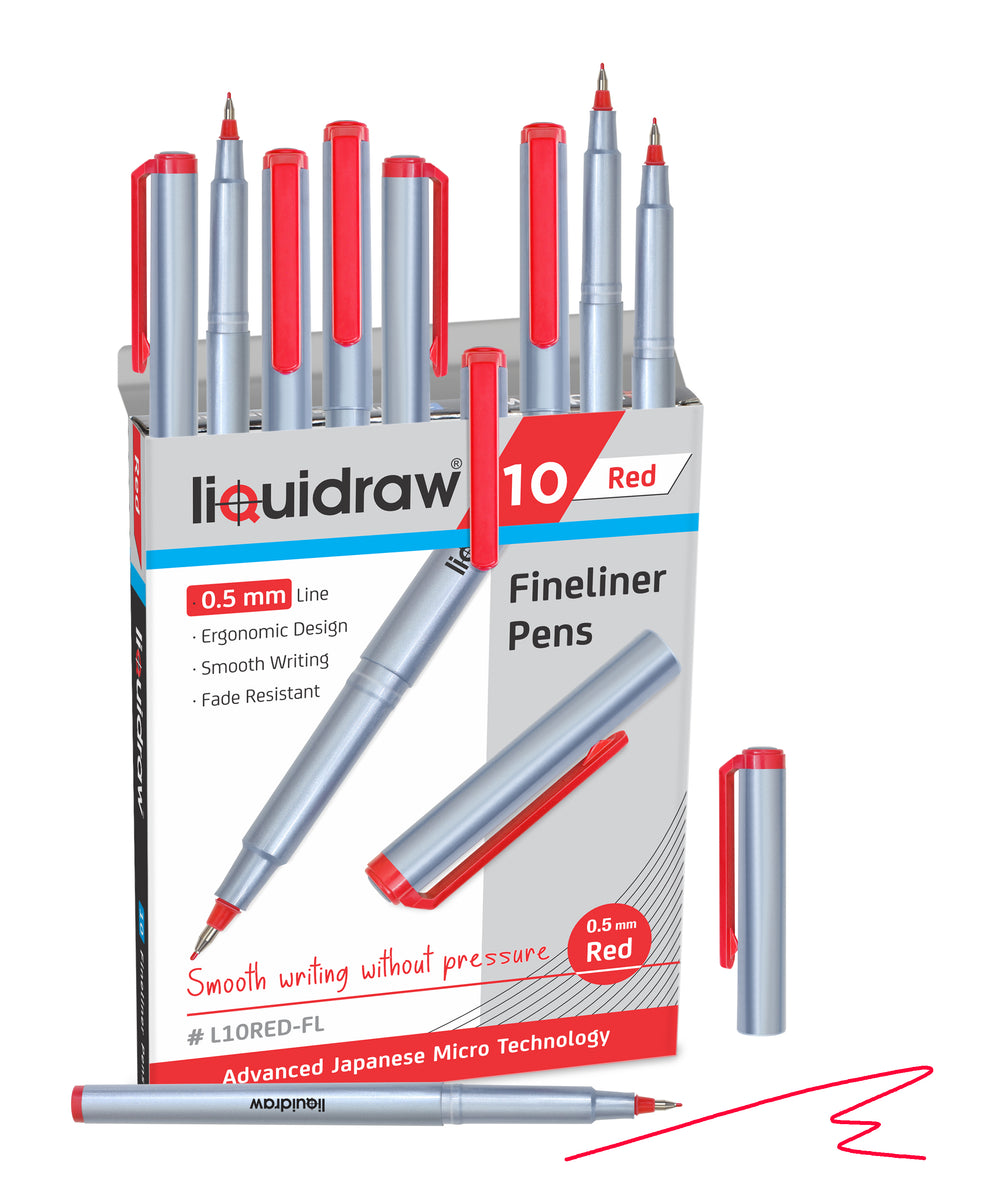 Liquidraw 10 Red Fineliner Pens Set Fine Point Pens 0.5mm Fineliners R