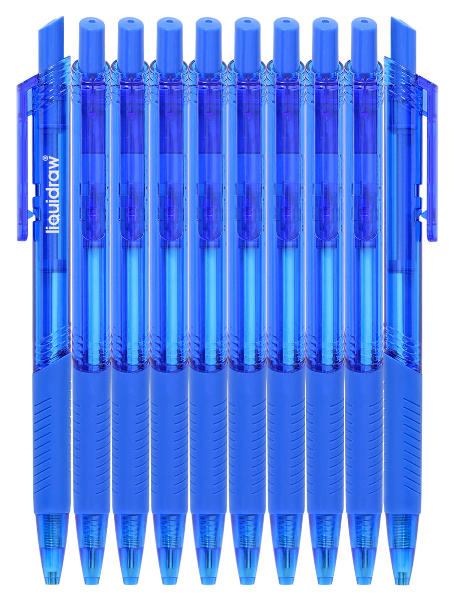 Liquidraw Ballpoint Blue Pens Set Of 10 Retractable Blue Ball Pens Med