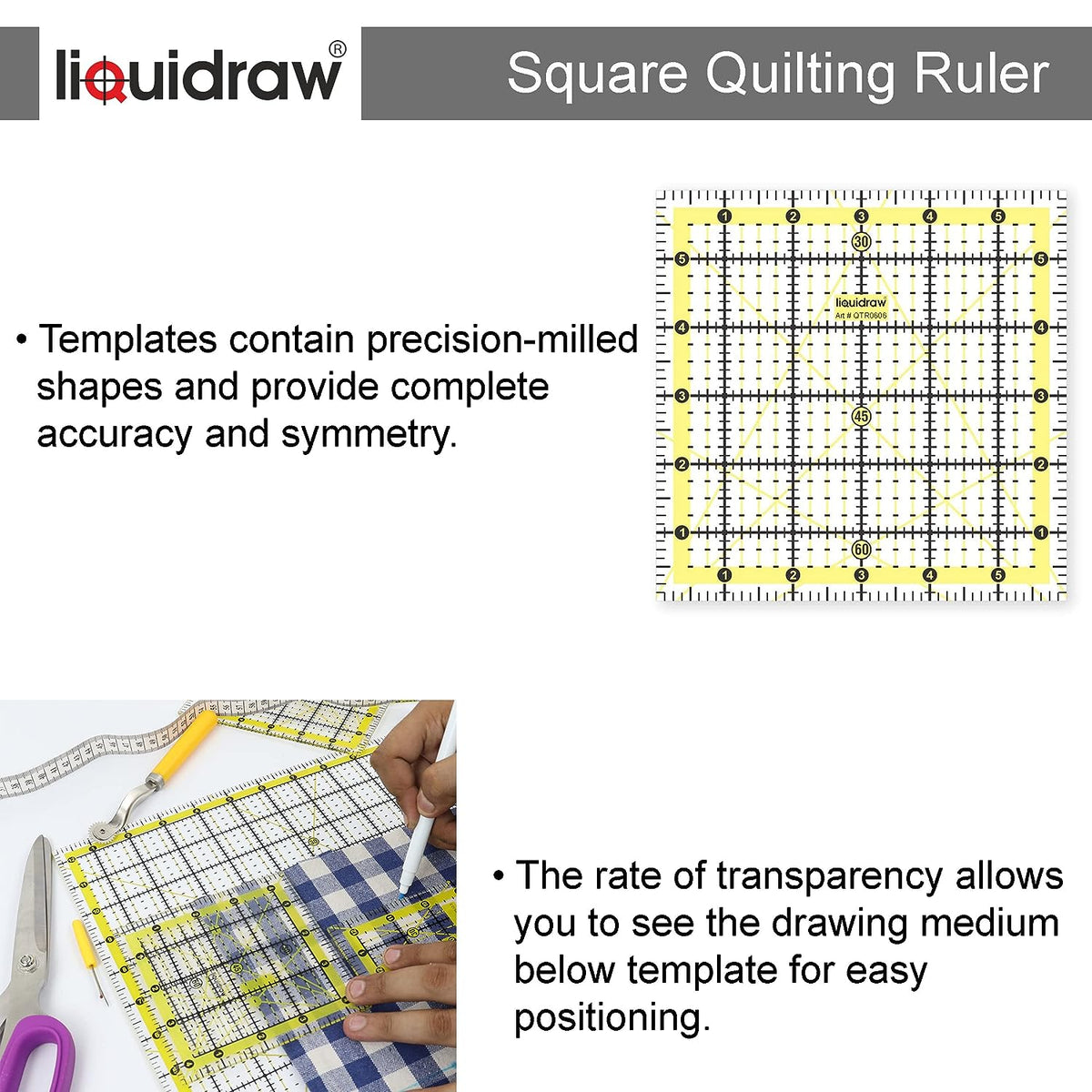 Liquidraw Square Quilting Ruler, Acrylic Quilting Square Template, Imp