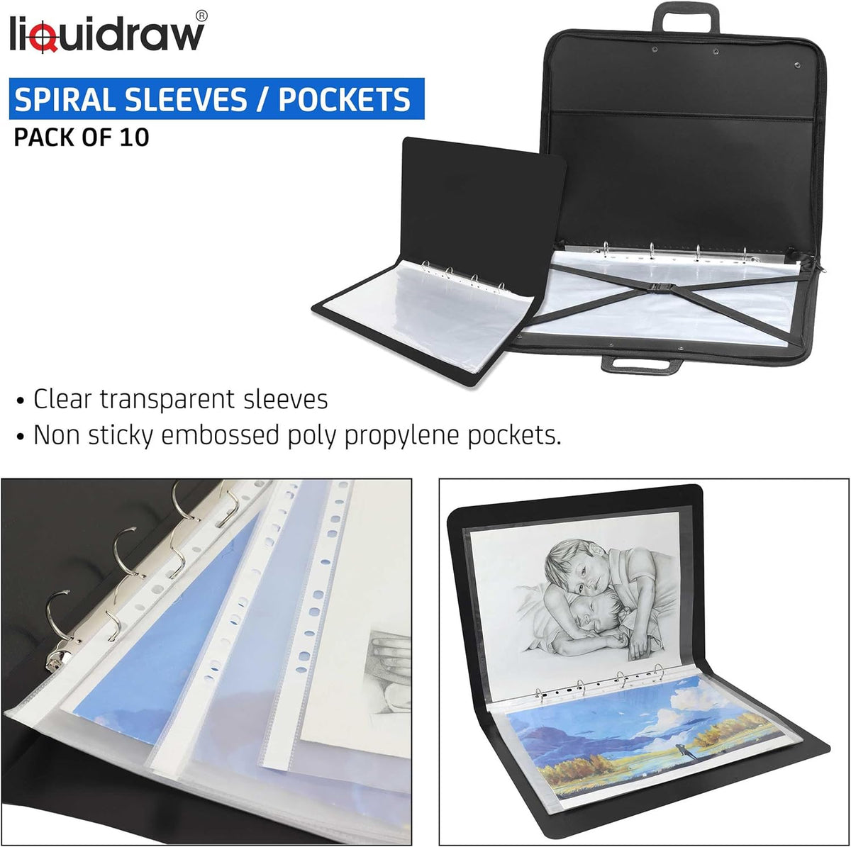 Liquidraw A2 Clear Display Sleeves Pockets, Pack of 10, for Art, Portf