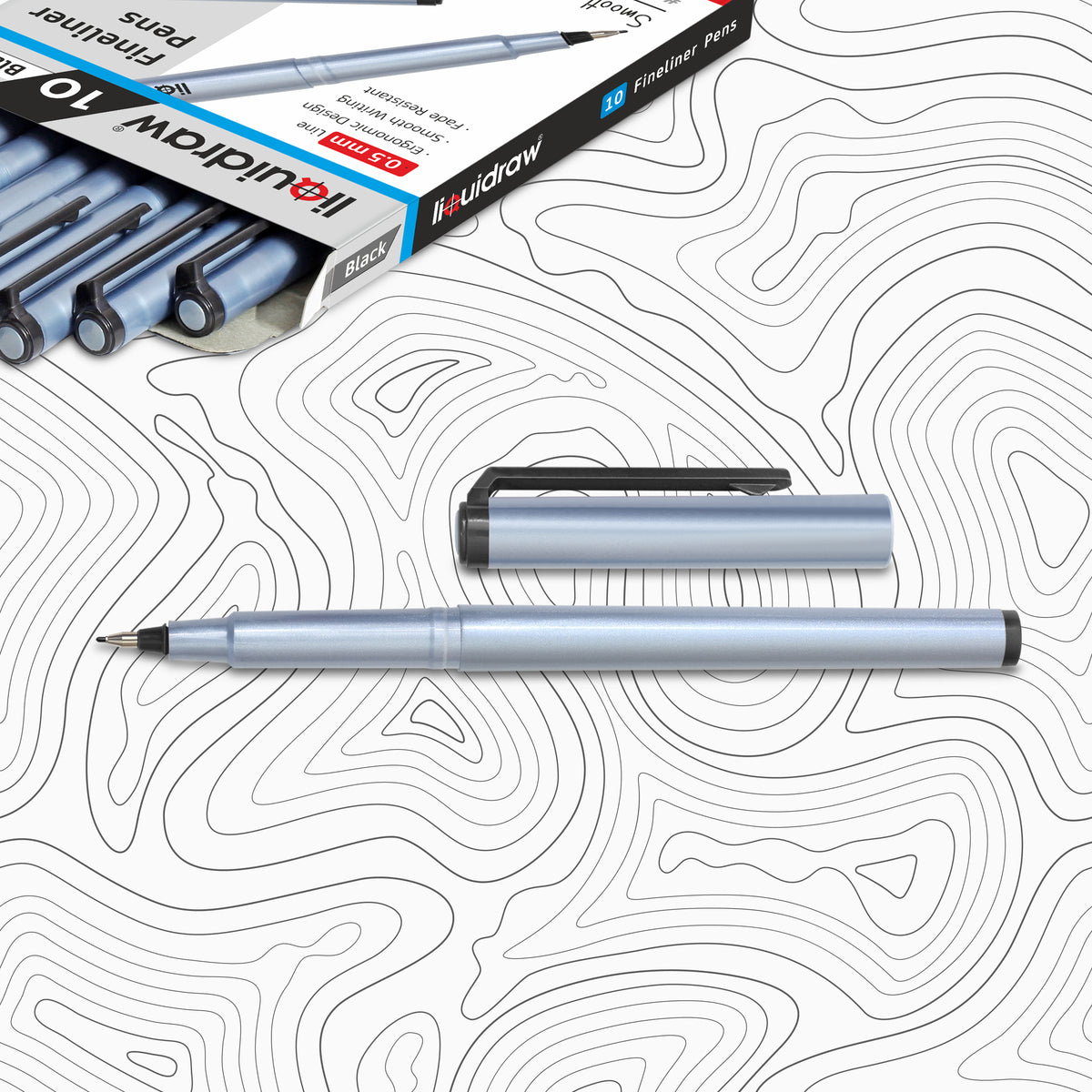 10 Black Fineliner Pens Set Fine Point Pens 0.5mm Fineliners Black Col ...