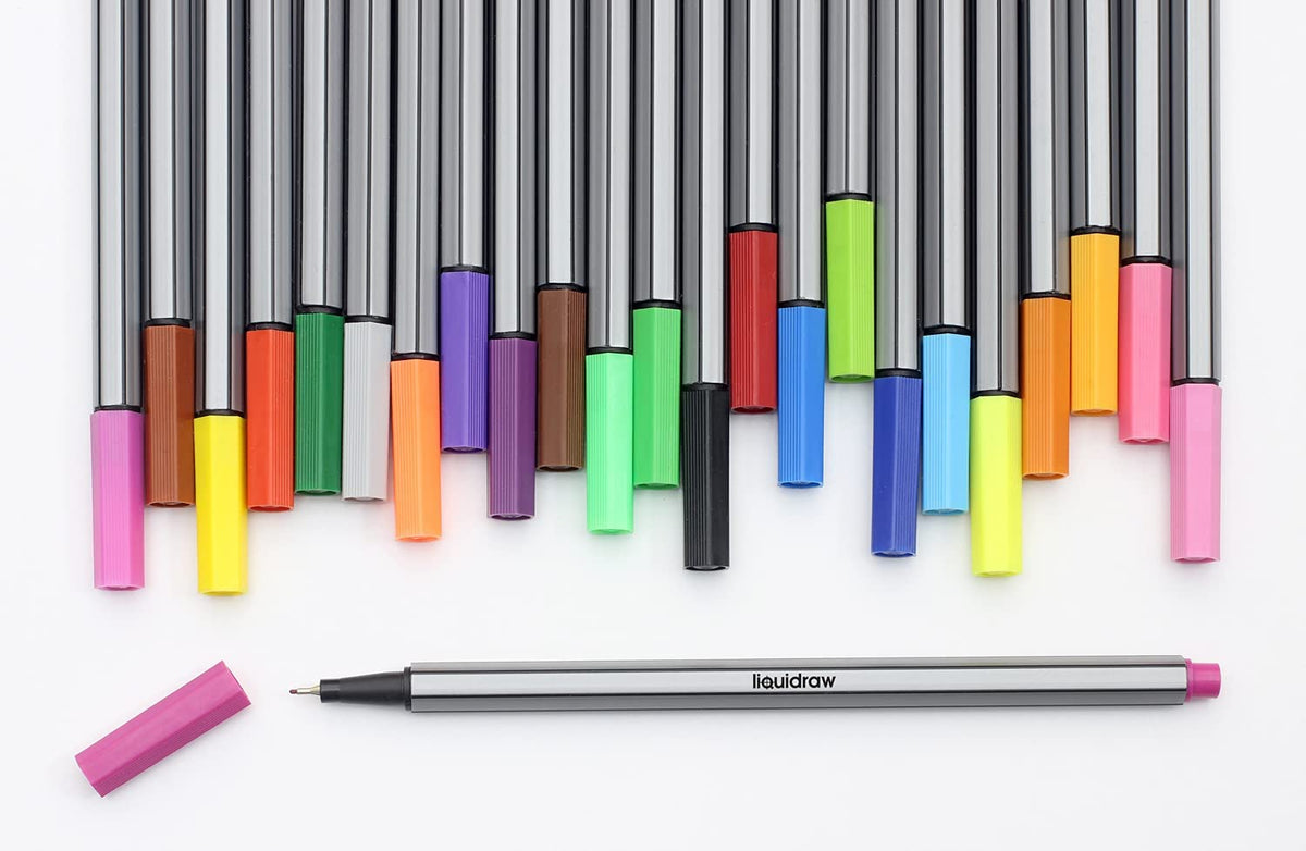 Liquidraw 24 Fineliner Colouring Pens Set Fine Point Pens 0.4mm Assort