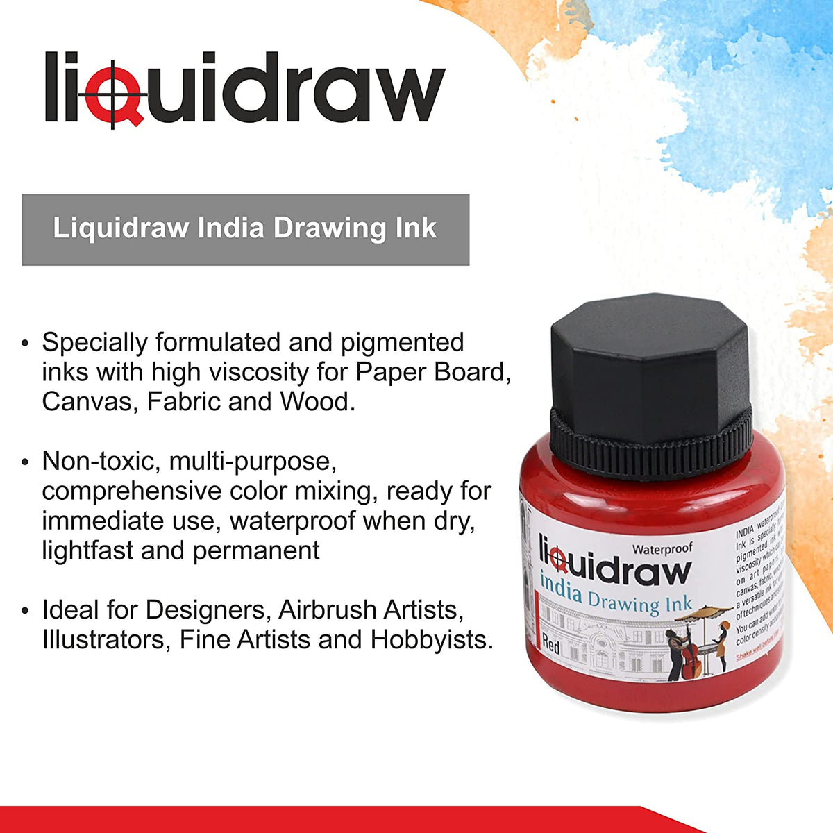 Liquidraw Coloured Drawing Ink India Ink, Waterproof 20 Assorted Colou